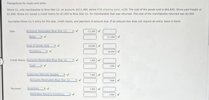 Solved Transactions for buyer and seller Shore Co. sold | Chegg.com