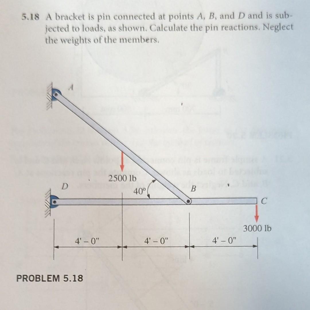 Solved 5.18 A bracket is pin connected at points A,B, and D | Chegg.com