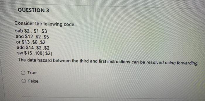 Solved Consider the following code: sub \$2, \$1, \$3 and | Chegg.com