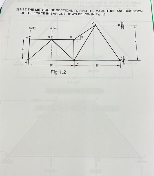 Solved 2) USE THE METHOD OF SECTIONS TO FIND THE MAGNITUDE | Chegg.com