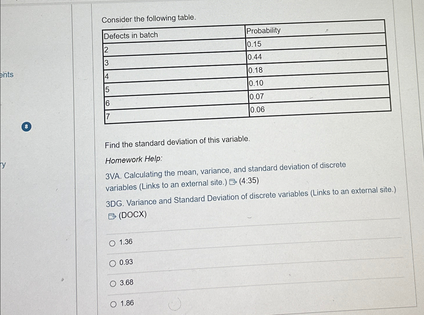 Solved Consider the following table.\table[[Defects in | Chegg.com
