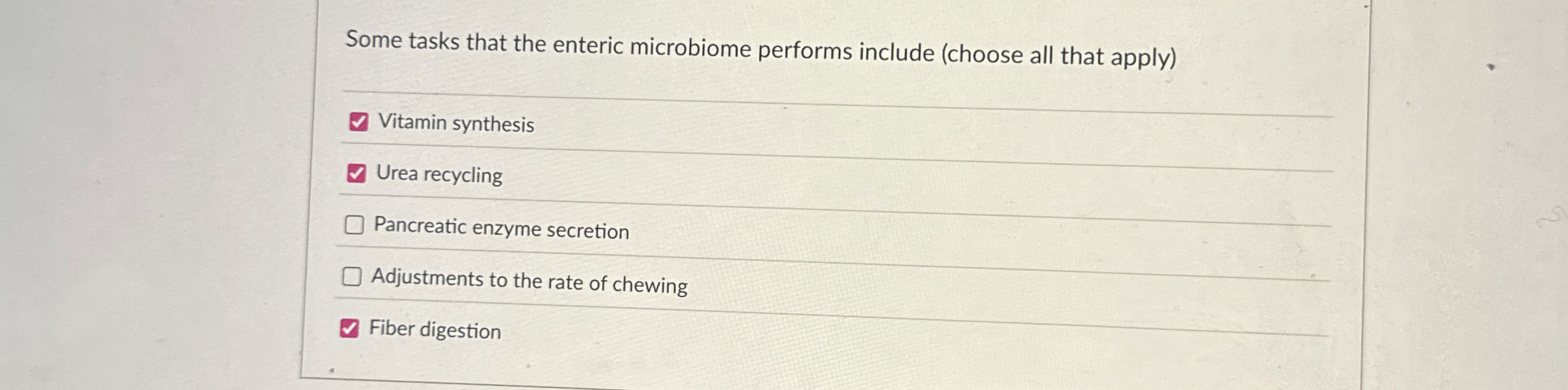 Solved Some tasks that the enteric microbiome performs | Chegg.com