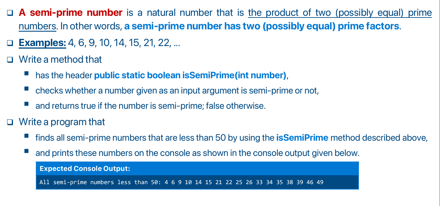 Write a Java code A semi-prime number is a natural | Chegg.com