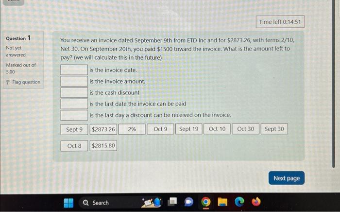 Solved You receive an invoice dated September 9 th from ETD | Chegg.com