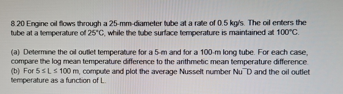 Solved 8.20 ﻿Engine oil flows through a 25-mm-diameter tube | Chegg.com