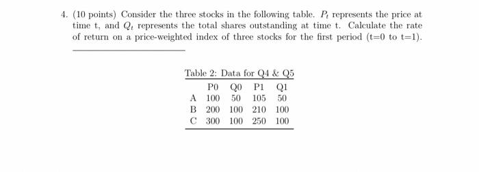 Solved 4. (10 points) Consider the three stocks in the | Chegg.com
