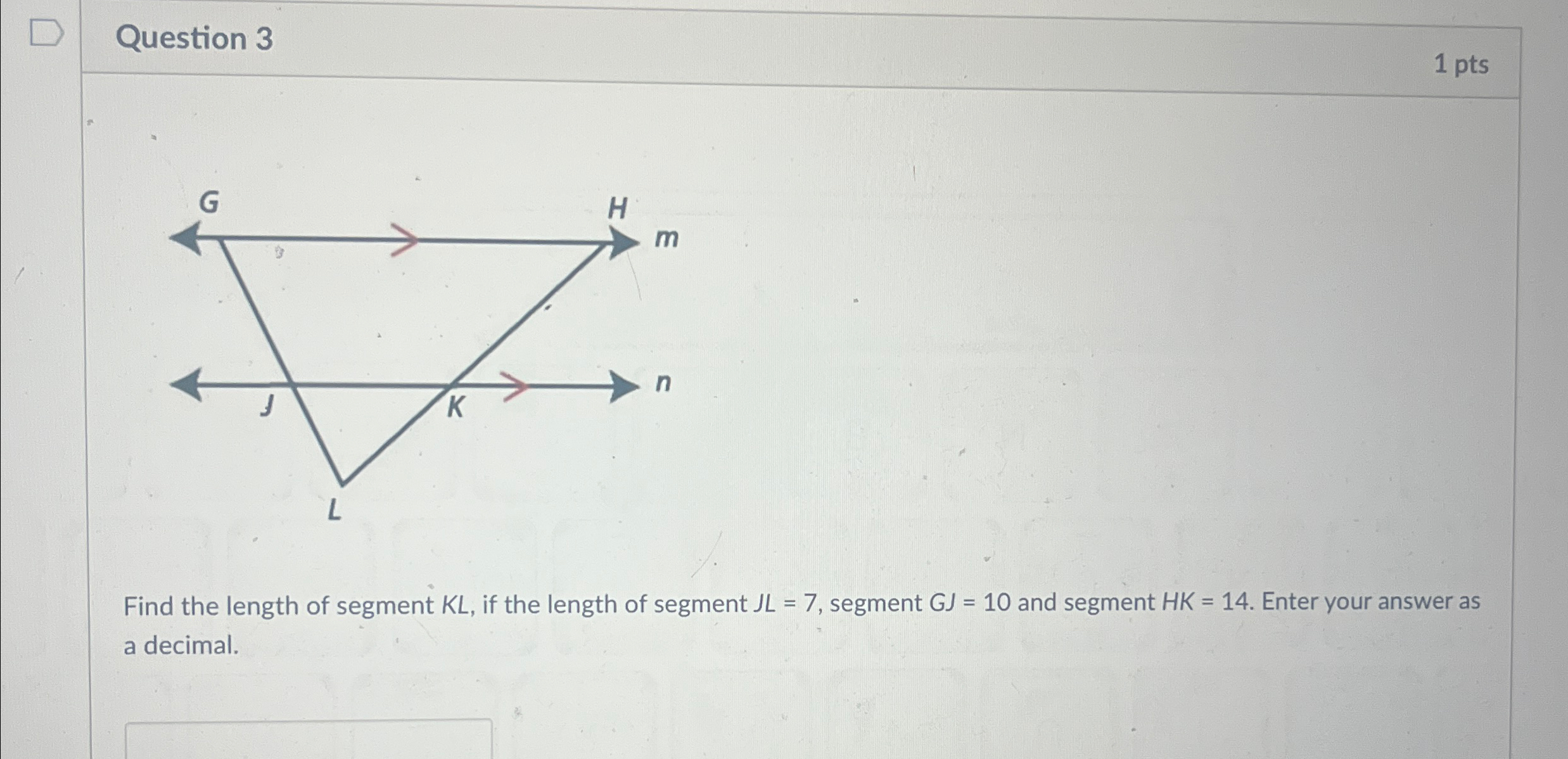 Solved Question 3Find the length of segment KL, ﻿if the | Chegg.com