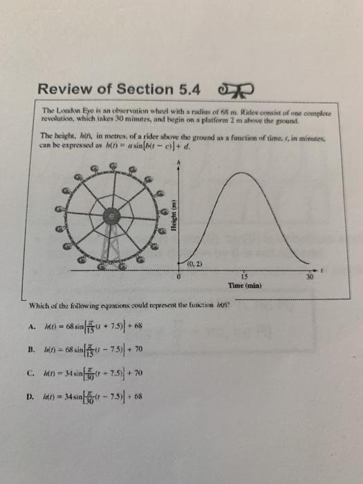 Solved 4 Chapter 5 Trigonometric Functions Example: A Ferris | Chegg.com