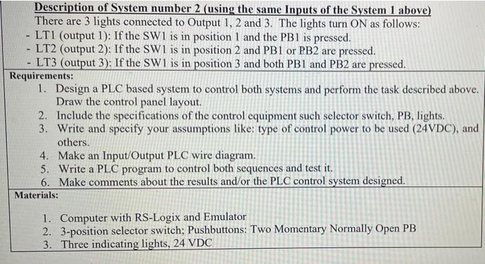 Solved a Description of System number 2 (using the same | Chegg.com