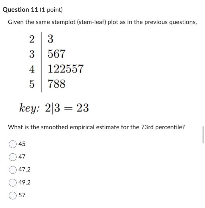Solved Given the same stemplot (stem-leaf) plot as in the | Chegg.com