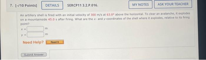 Solved An artillery shell is fired with an initial velocity | Chegg.com