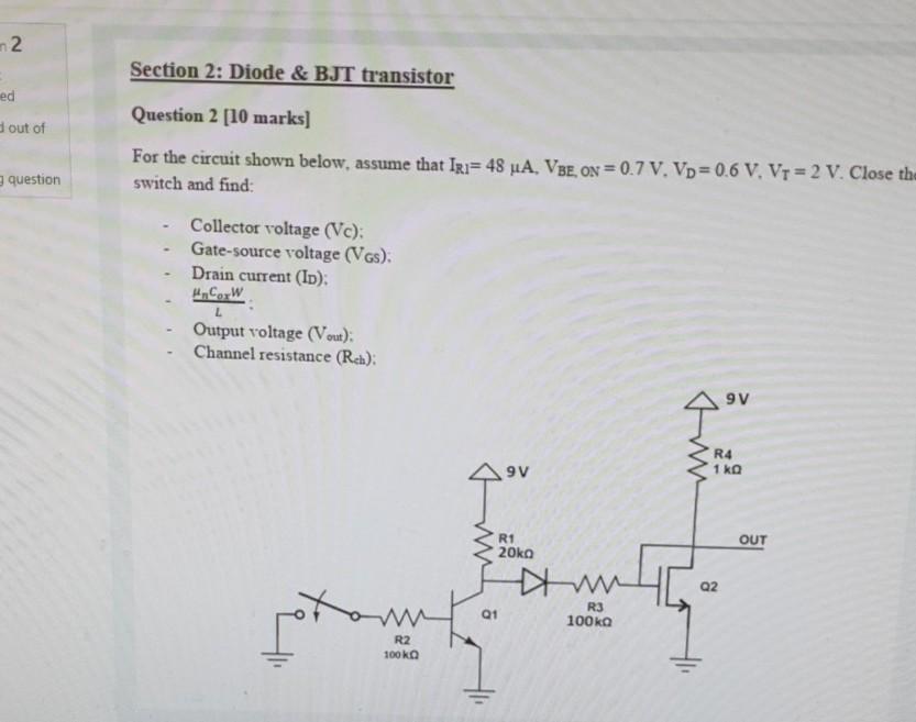 Solved 2 Section 2: Diode & BJT transistor ed out of | Chegg.com