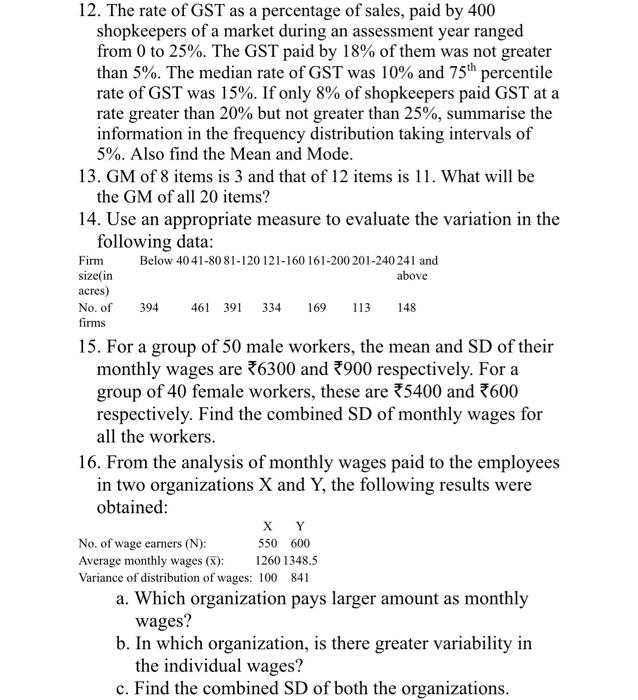 Solved 12. The rate of GST as a percentage of sales, paid by | Chegg.com