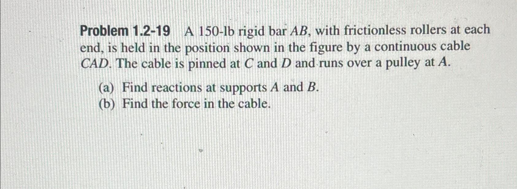 Problem 1.2-19 A 150-lb rigid bar AB, with | Chegg.com