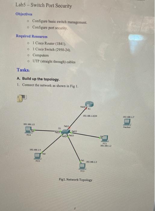 Solved Labs - Switch Port Security Objectives o Configure | Chegg.com