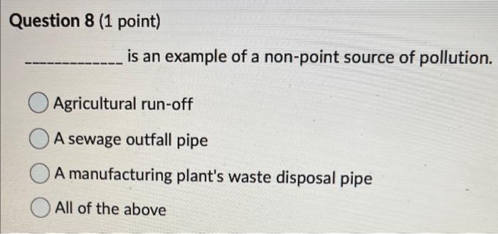 Solved is an example of a non-point source of pollution. | Chegg.com