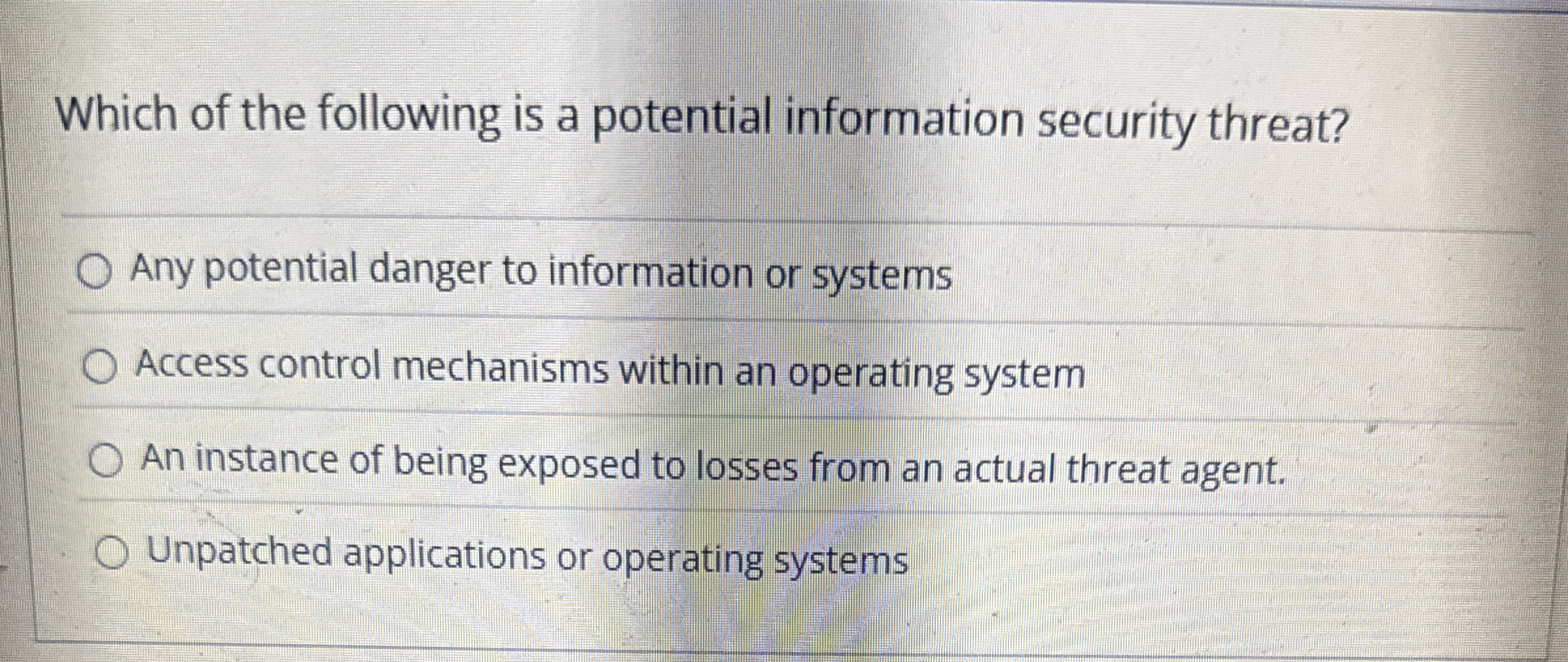 Solved Which of the following is a potential information | Chegg.com