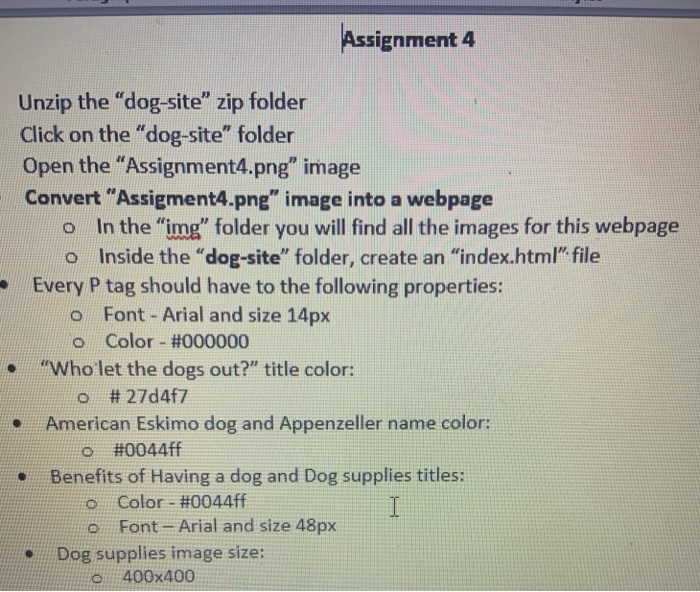 Solved Assignment 4 O Unzip the "dog-site" zip folder Click | Chegg.com