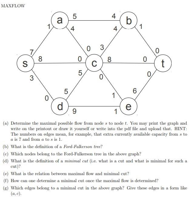 Solved MAVET (a) Determine the maximal possible flow from | Chegg.com