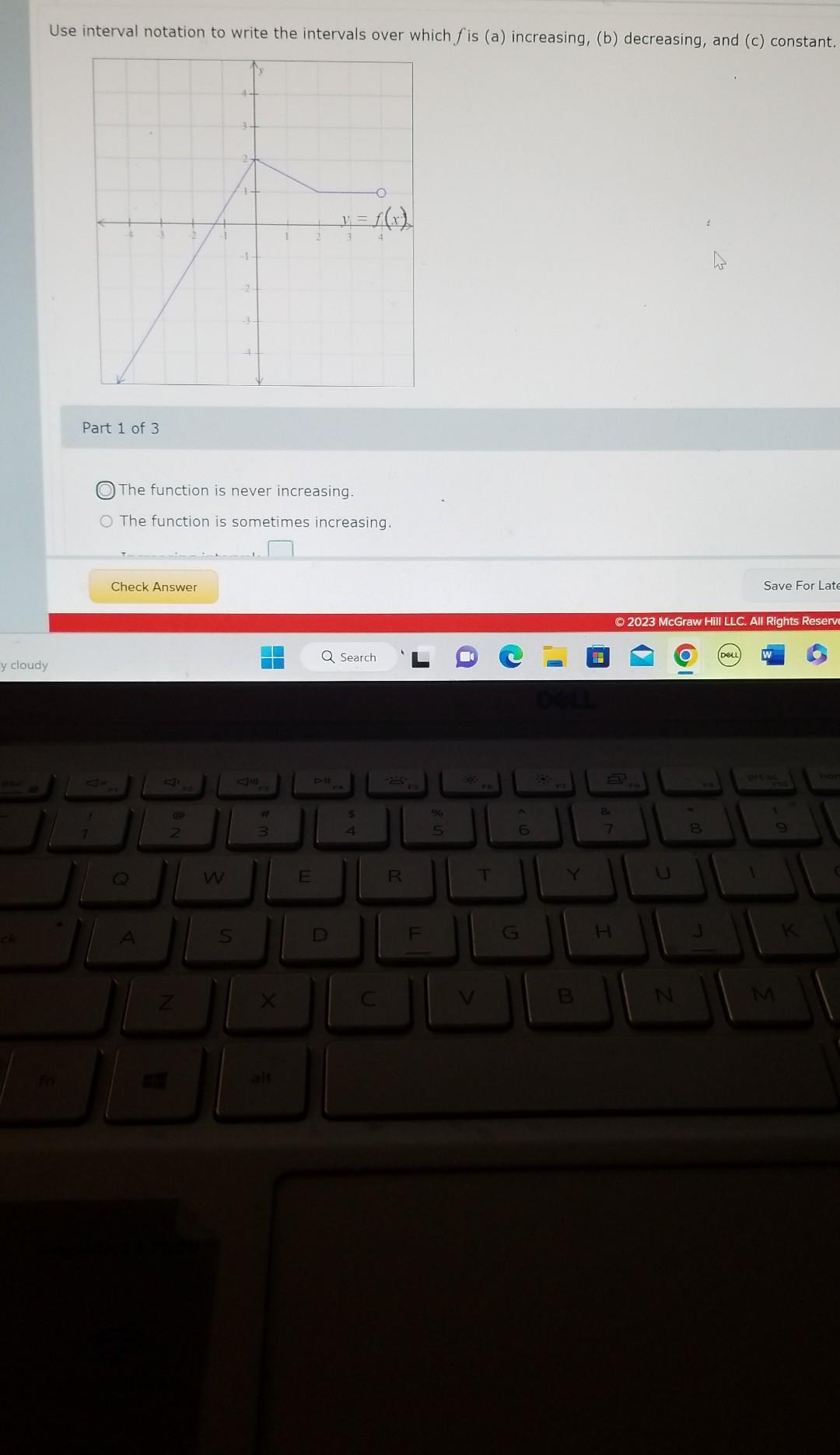 Solved part 1 of 3 a The function is never increasing b. | Chegg.com