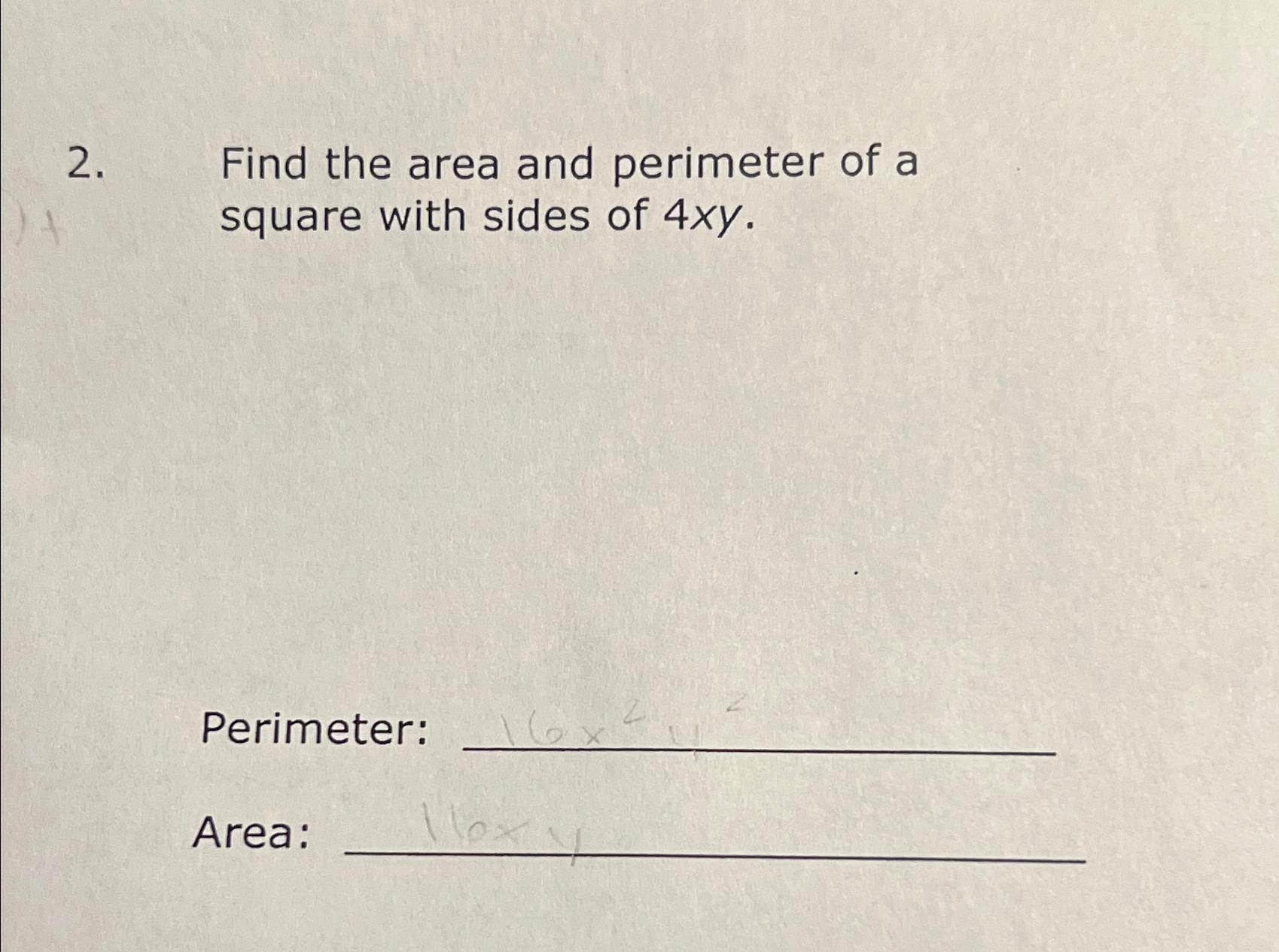 Solved Find the area and perimeter of a square with sides of | Chegg.com