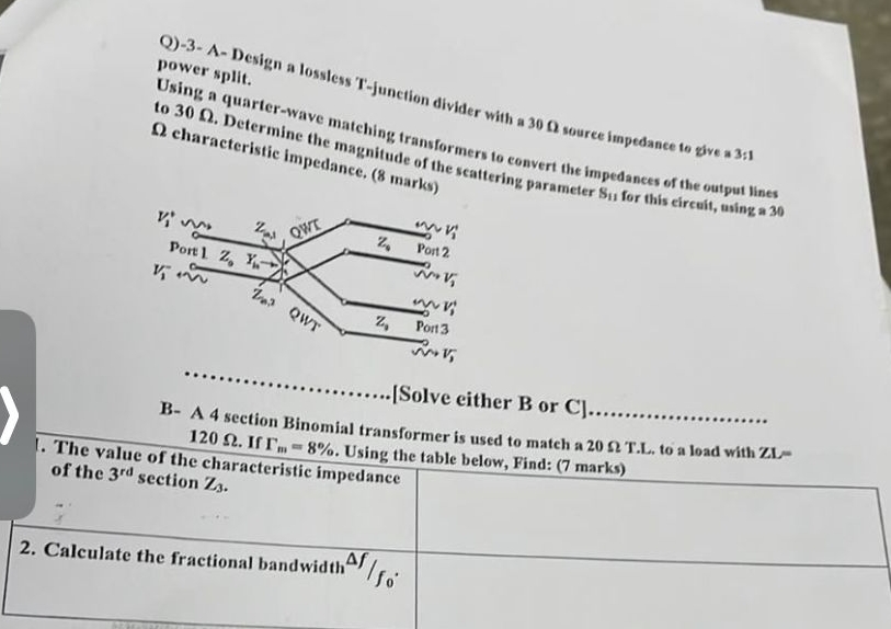 Solved Q)-3- ﻿A- ﻿Design a lossless T-junction divider with | Chegg.com