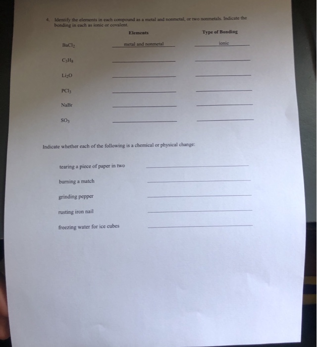 Solved 4. Identify the elements in each compound as a metal | Chegg.com
