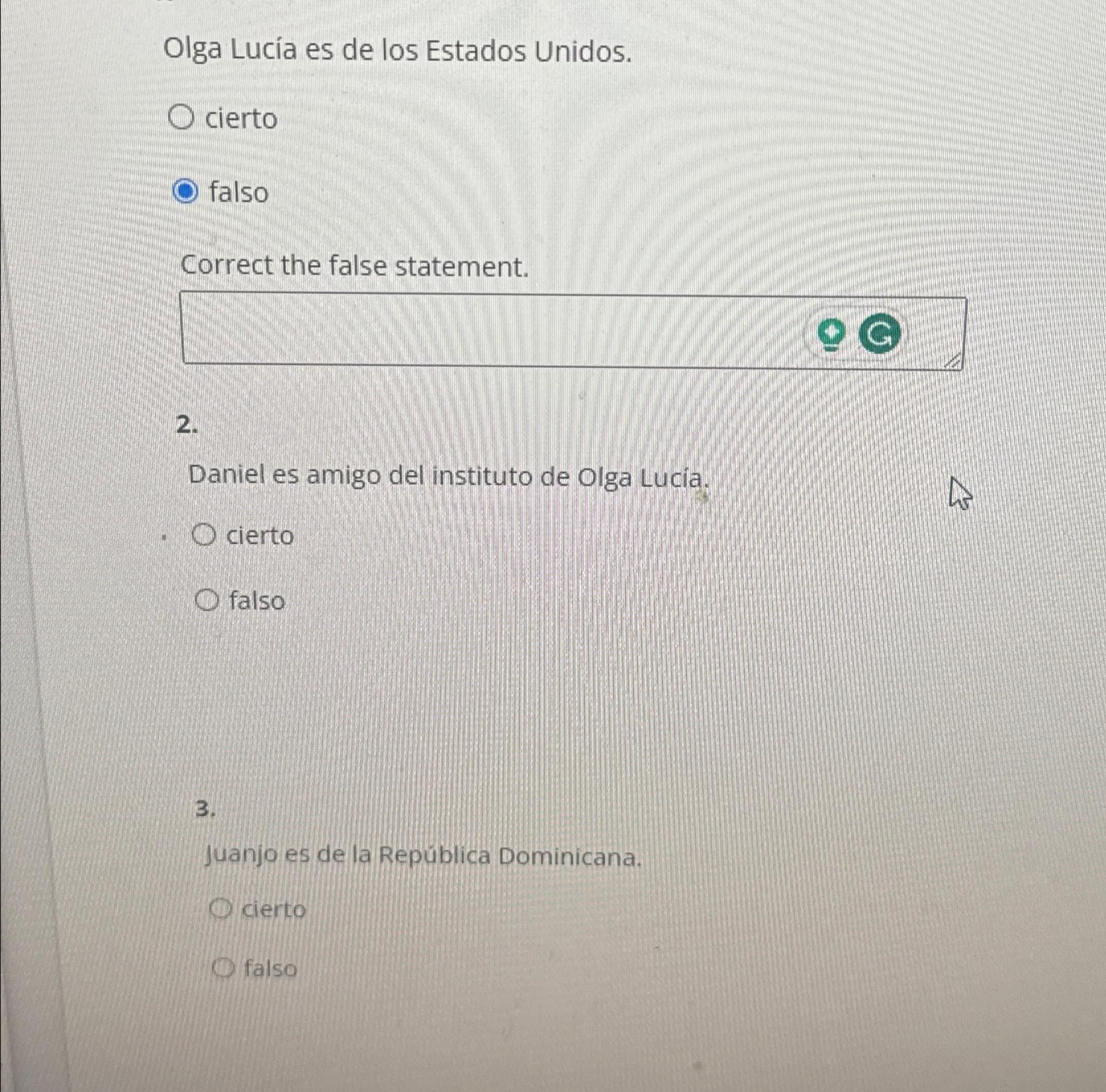 Solved Olga Lucía es de los Estados | Chegg.com