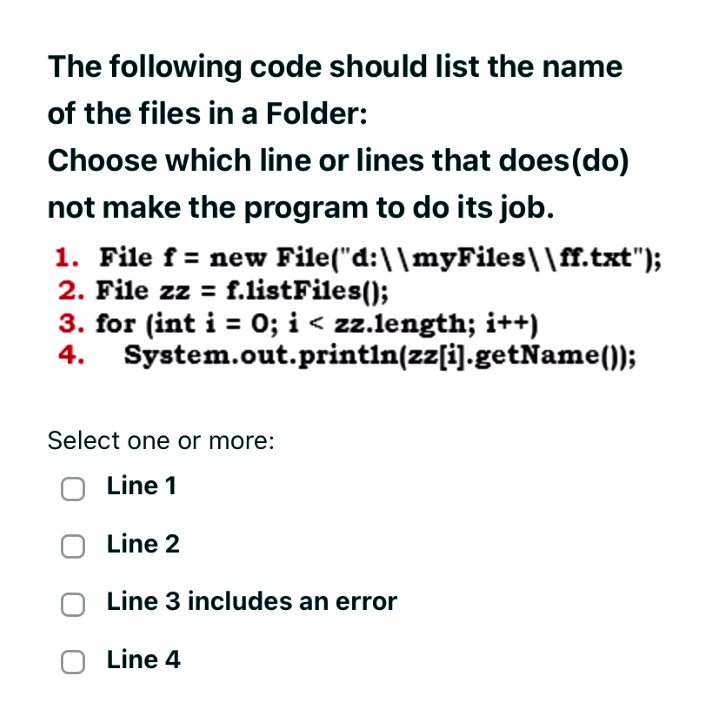 Solved The following code should list the name of the files | Chegg.com