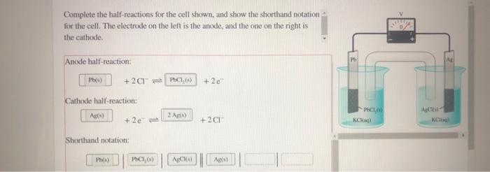 Solved Complete the half-reactions for the cell shown, and | Chegg.com