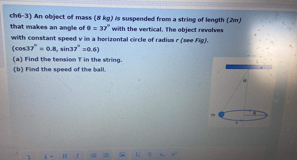Solved ch6-3) ﻿An object of mass (8kg) ﻿is suspended from a | Chegg.com