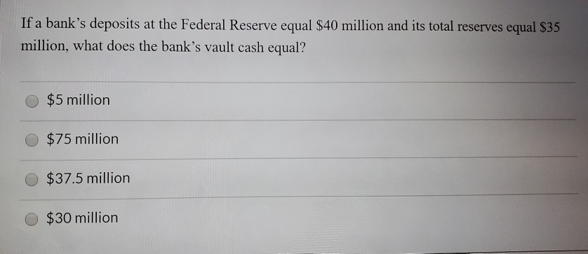 Solved If A Bank s Deposits At The Federal Reserve Equal 40 Chegg solved-if-a-bank-s-deposits-at-the-federal-reserve-equal-40-chegg