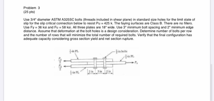 Problem 3 (25 pts) Use 3/4" diameter ASTM A325SC | Chegg.com