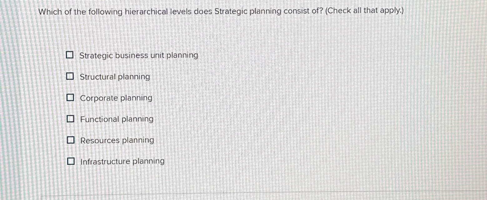 Solved Which of the following hierarchical levels does | Chegg.com