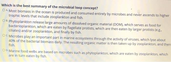 Solved Which is the best summary of the microbial loop | Chegg.com