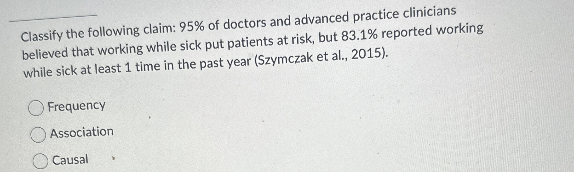 Solved Classify the following claim: 95% ﻿of doctors and | Chegg.com
