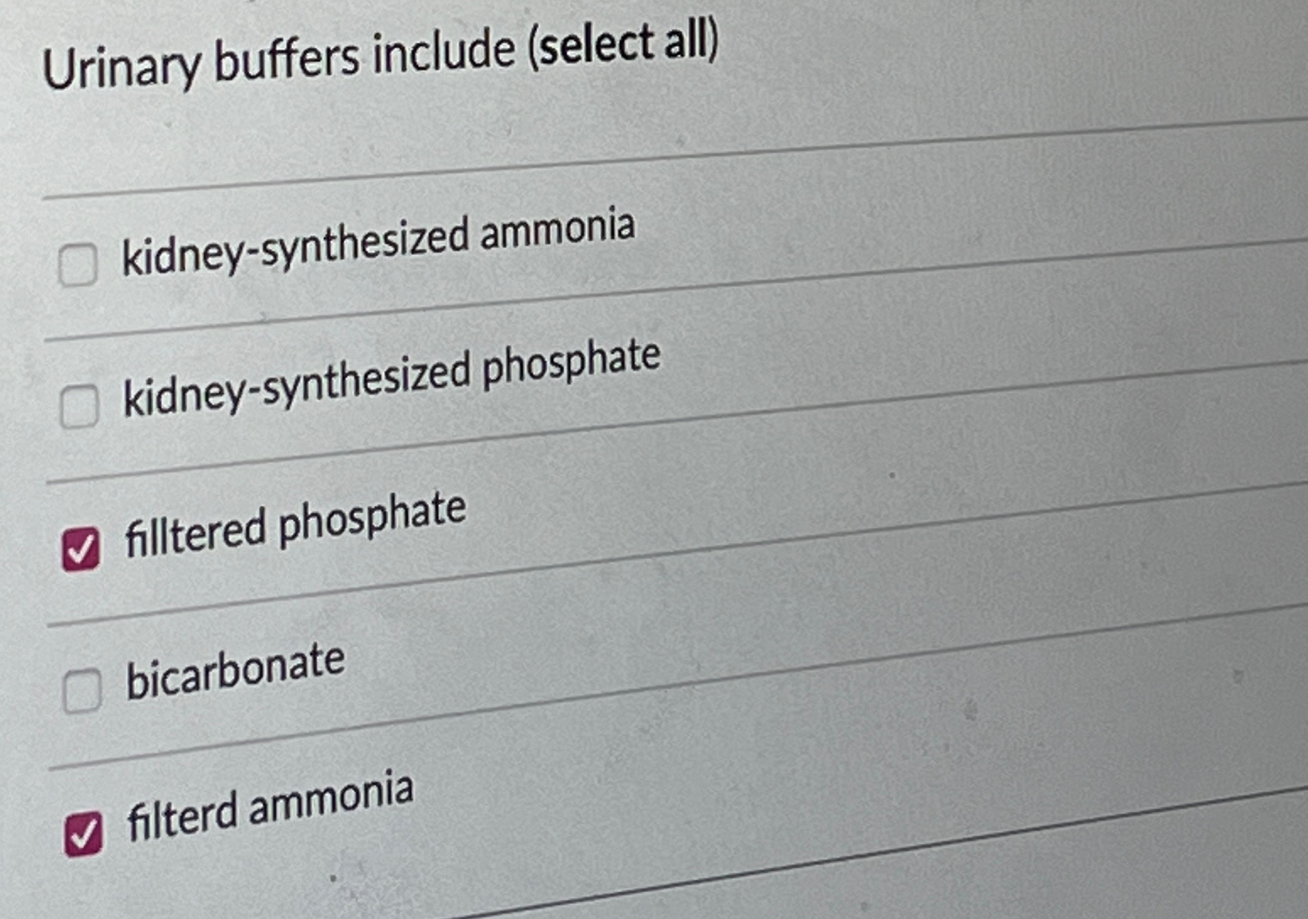 Solved Urinary buffers include (select | Chegg.com