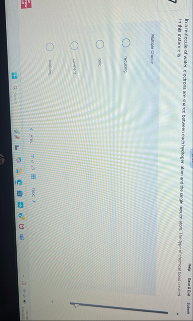 Solved HelpSove 8 ﻿ExitSubmitIn a molecule of water, | Chegg.com