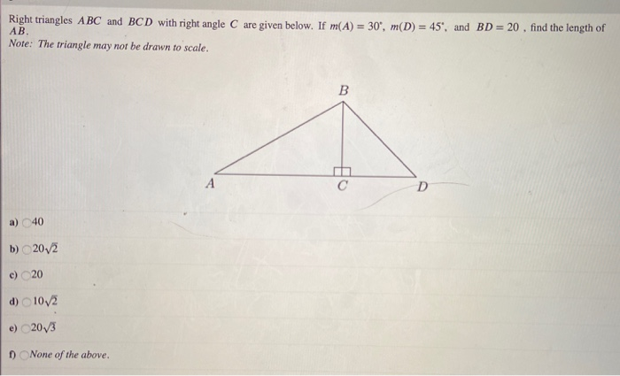 Solved Right triangles ABC and BCD with right angle C are | Chegg.com