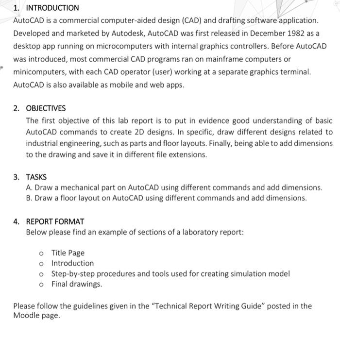 Solved 1. INTRODUCTION AutoCAD is a commercial | Chegg.com