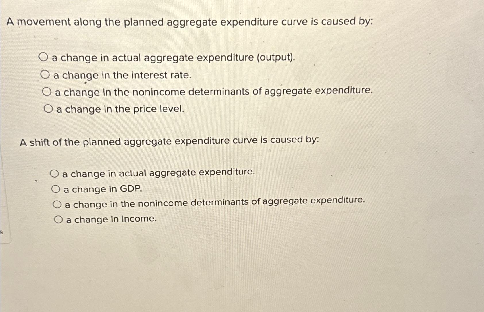 Solved A movement along the planned aggregate expenditure | Chegg.com