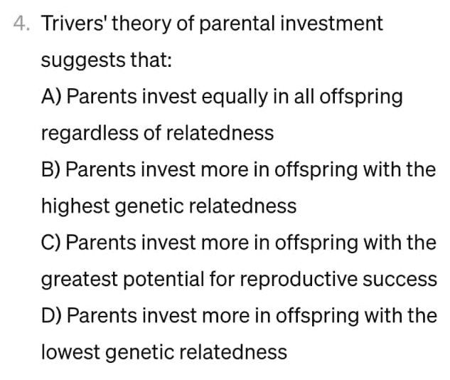 Solved Psychology: Trivers' theory of parental investment | Chegg.com