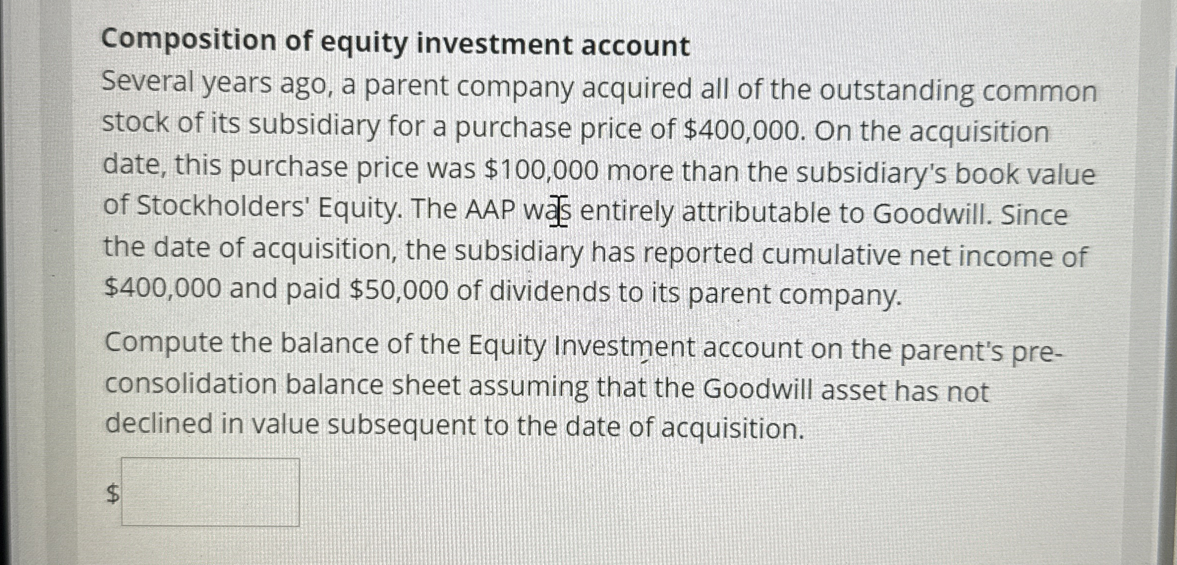 Solved Composition of equity investment accountSeveral years | Chegg.com