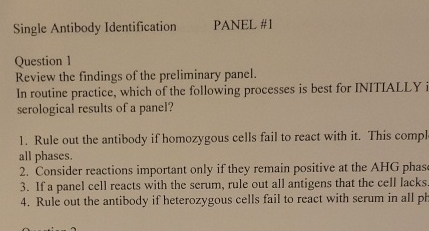 Solved Single Antibody IdentificationPANEL #1Question | Chegg.com