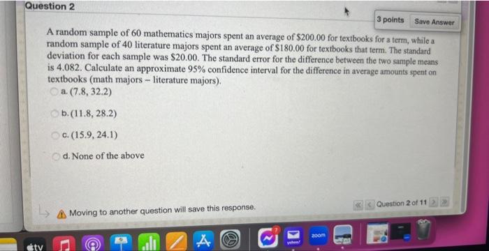 Solved A random sample of 60 mathematics majors spent an | Chegg.com