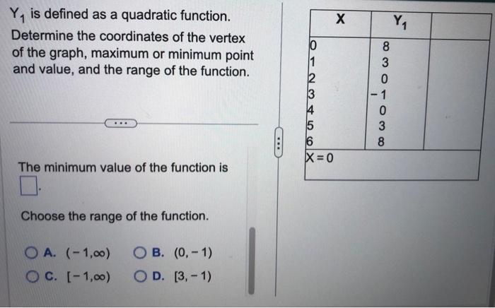 Solved Y1 is defined as a quadratic function. Determine the | Chegg.com