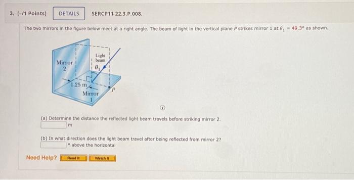 Solved The two mirrors in the figure below meet at a right | Chegg.com