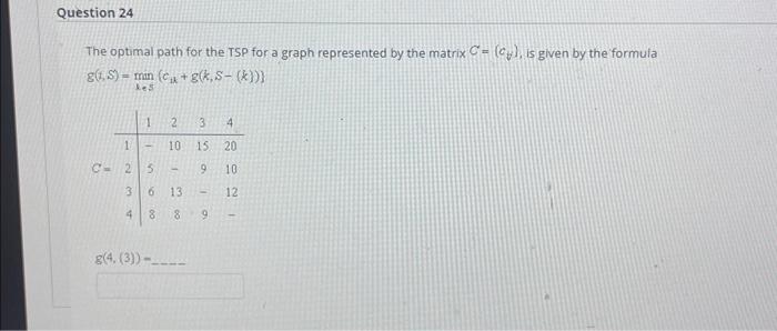 Solved The optimal path for the TSP for a graph represented | Chegg.com