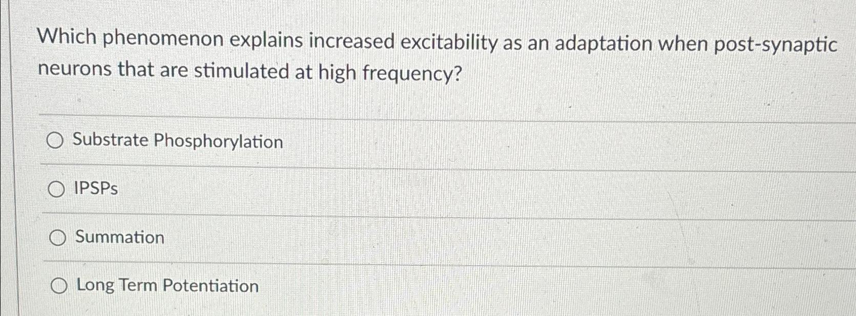 Which phenomenon explains increased excitability as | Chegg.com