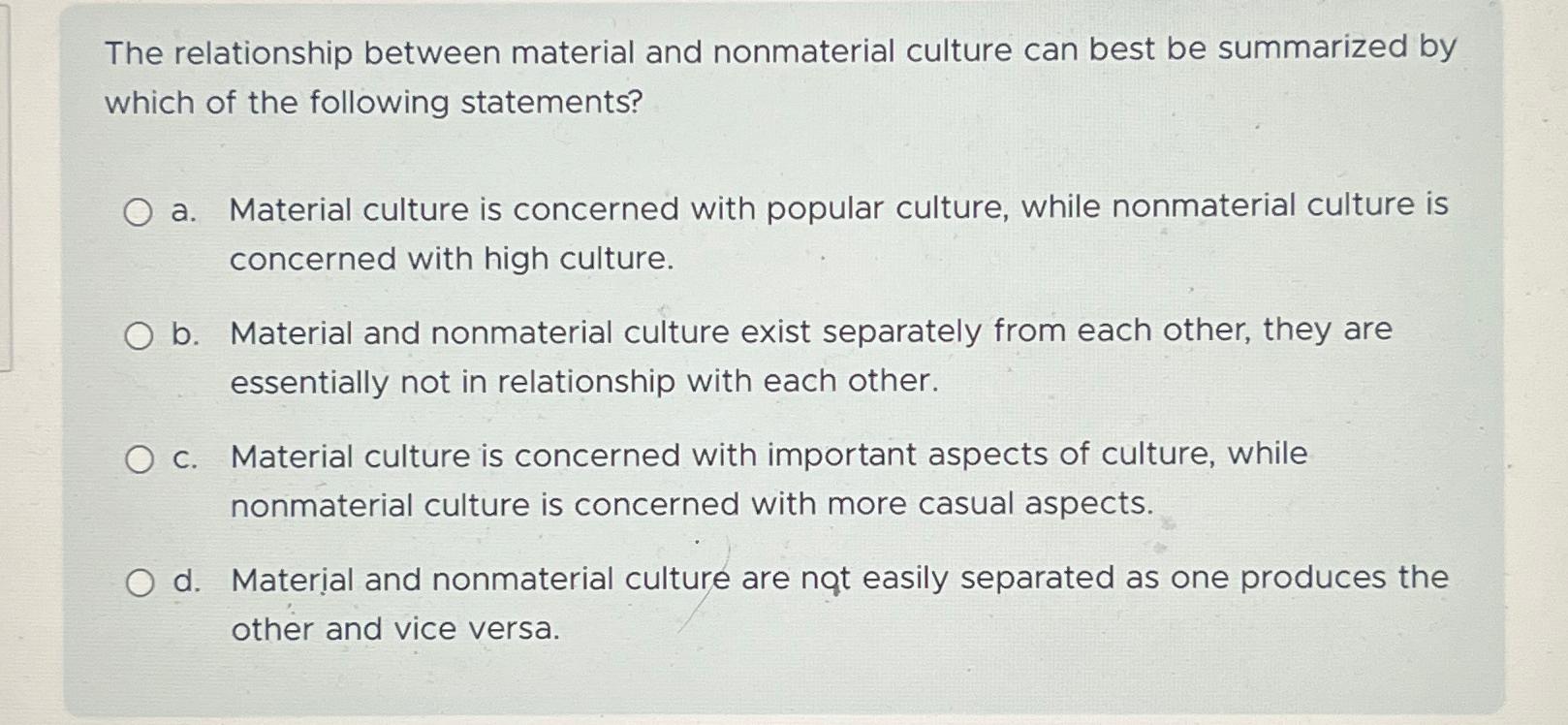 Solved The relationship between material and nonmaterial | Chegg.com